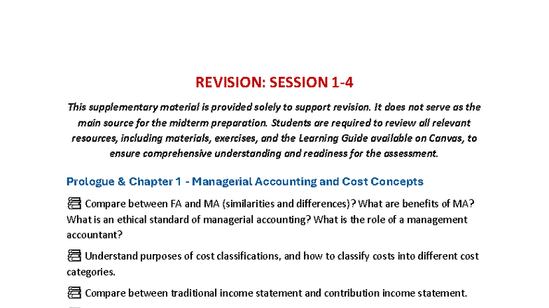 2025T3 Managerial Accounting Midterm Revision Session 1-4 - Studocu
