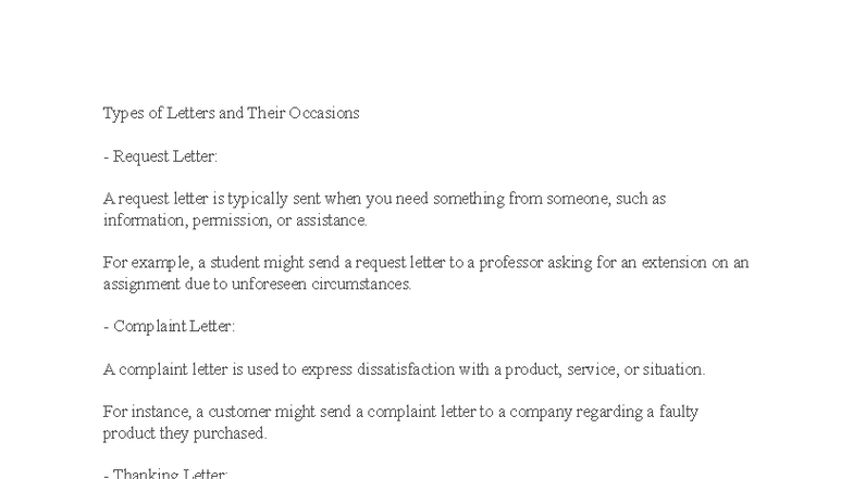 Types of Letters and Their Occasions: Request, Complaint, Thank You ...
