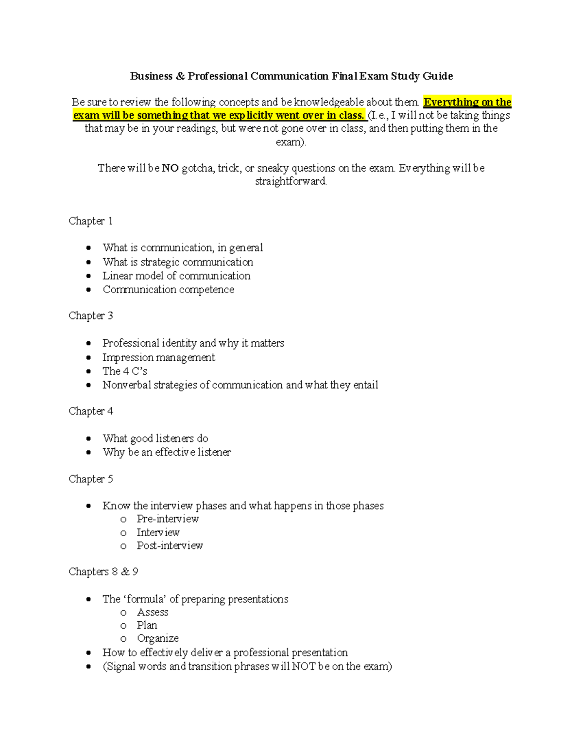 Business & Professional Communication Final Exam Study Guide - Studocu