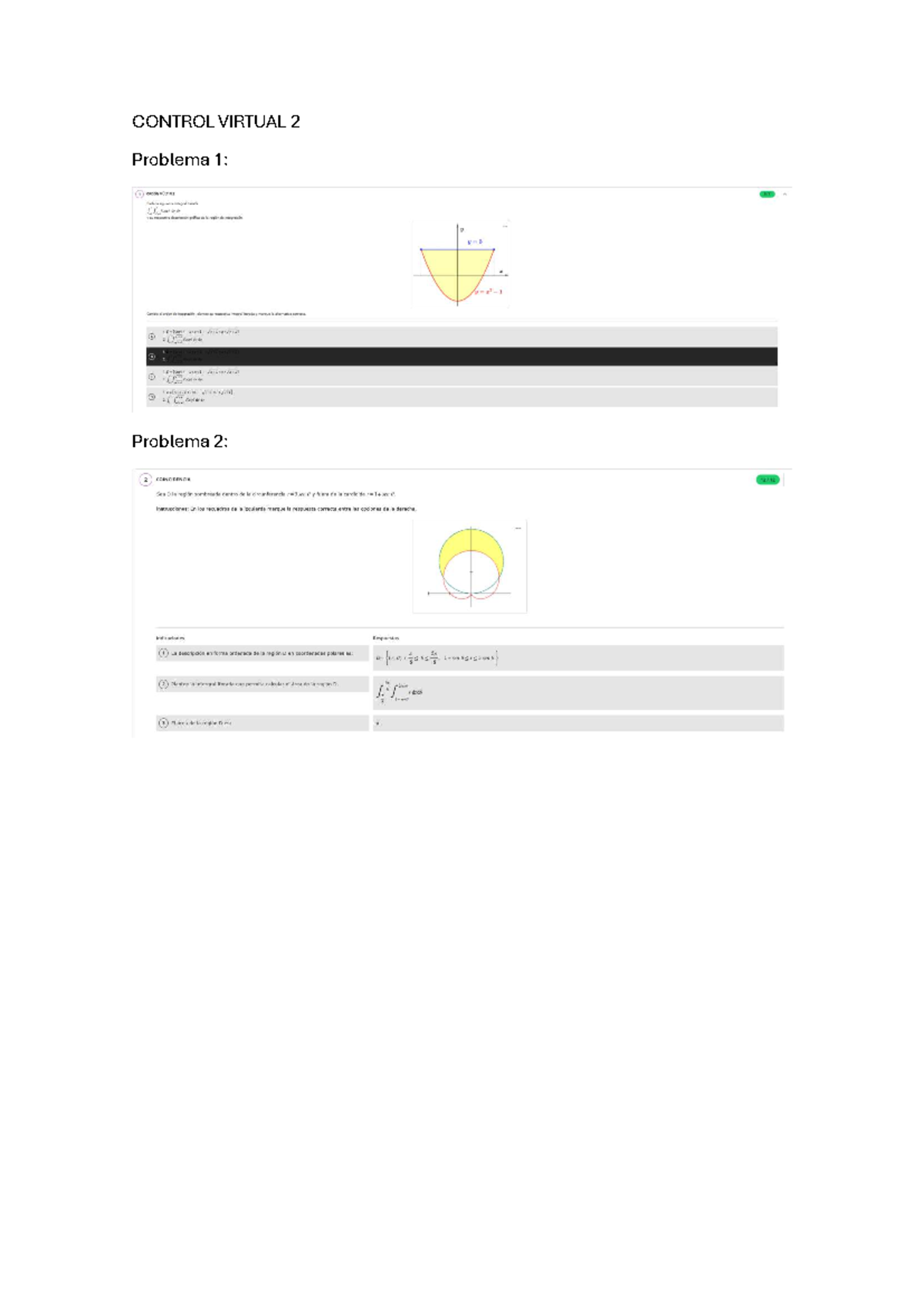 Control Virtual 2: Problemas de Integración en Cálculo 2 - Studocu