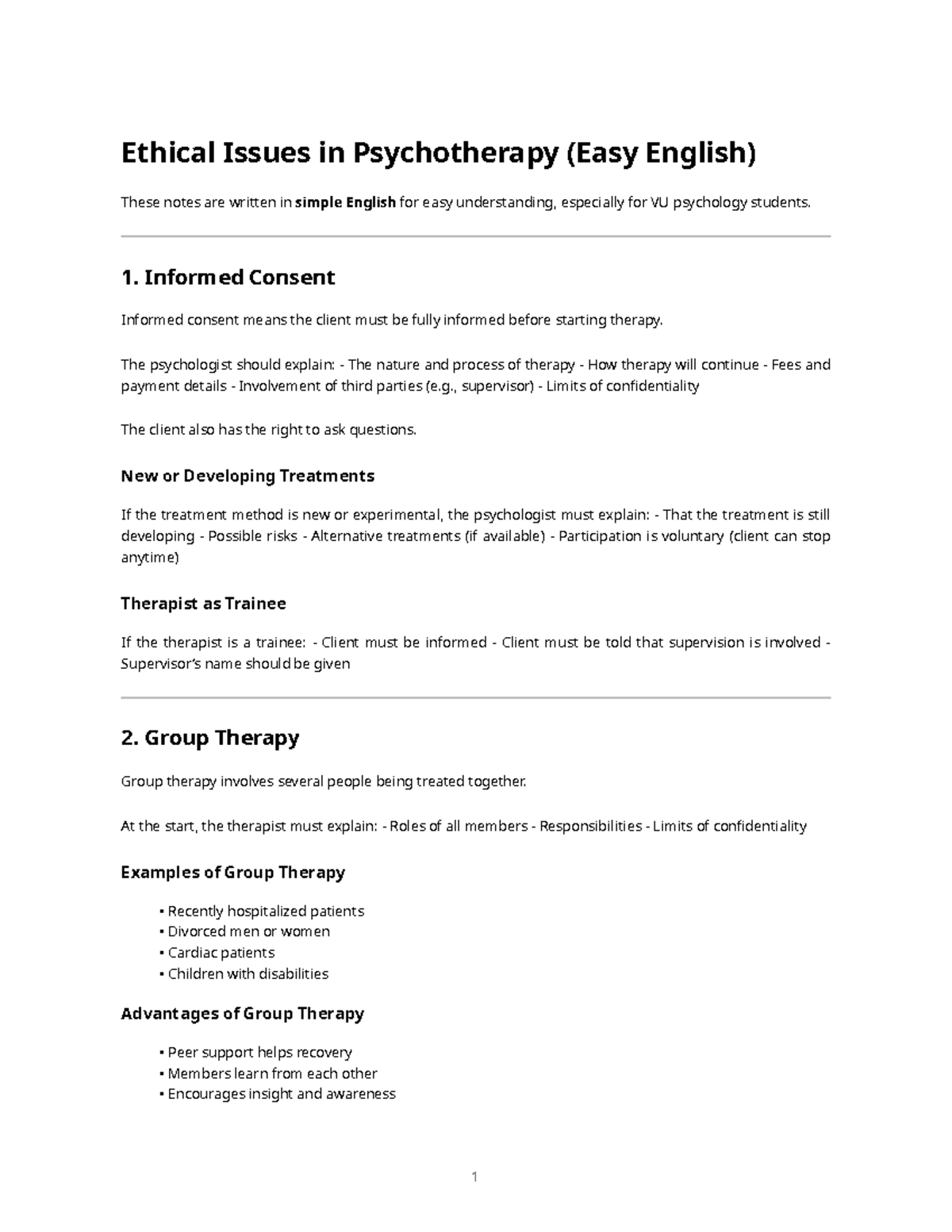 Lesson 19: Ethical Issues in Psychotherapy (Easy English Notes) - Studocu
