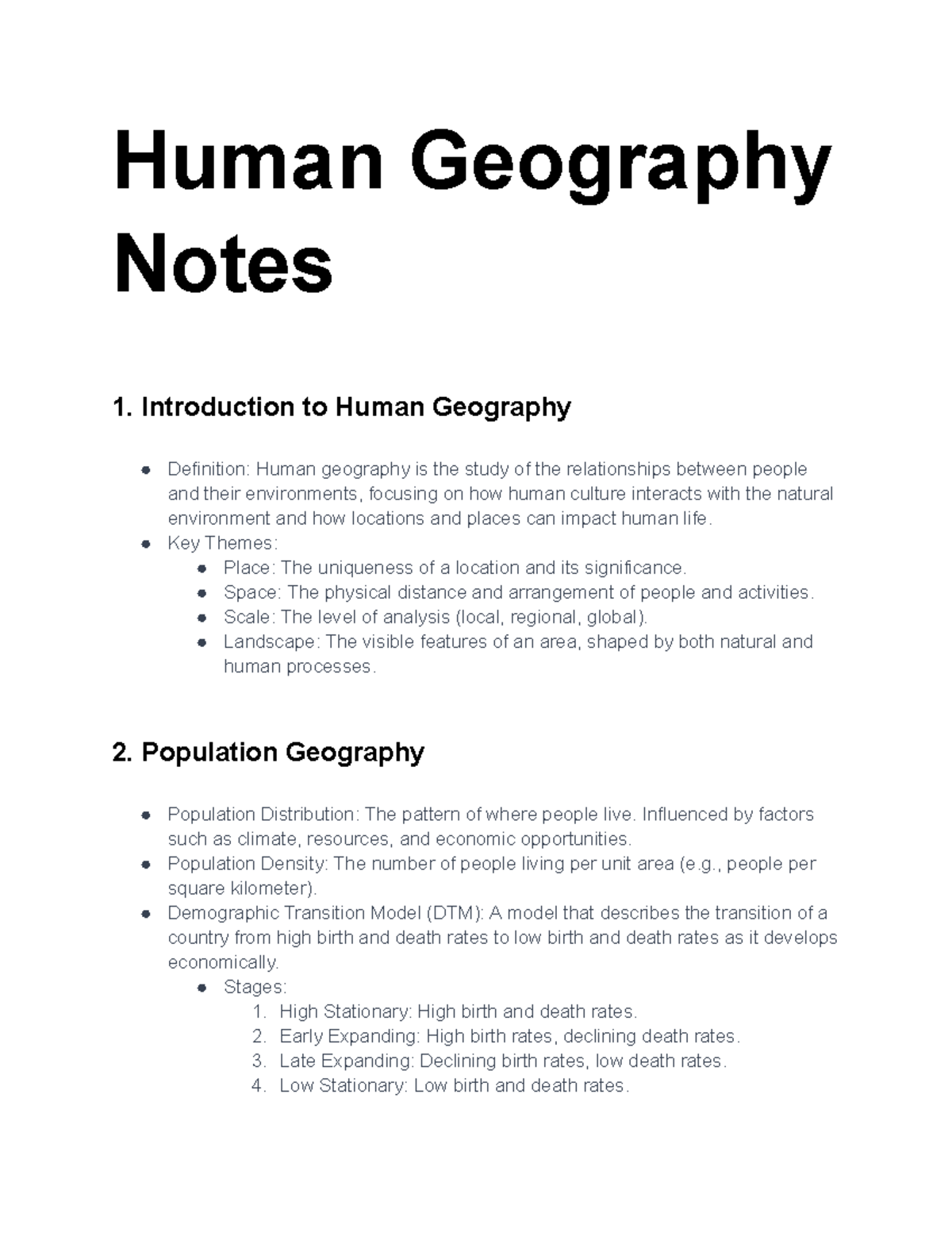Human Geography Notes: Key Concepts, Theories, and Study Tips - Studocu