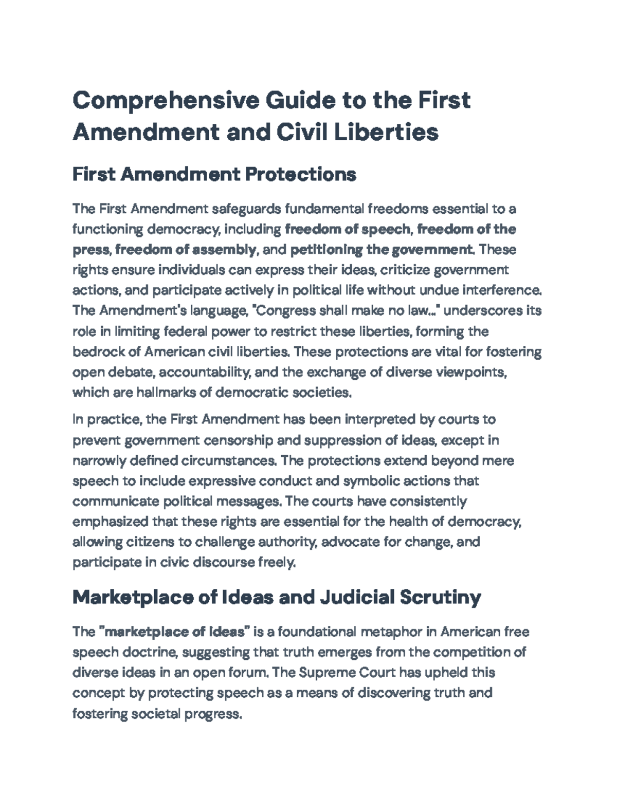 Comprehensive Overview of First Amendment Protections (CIVIL LIBERTIES ...