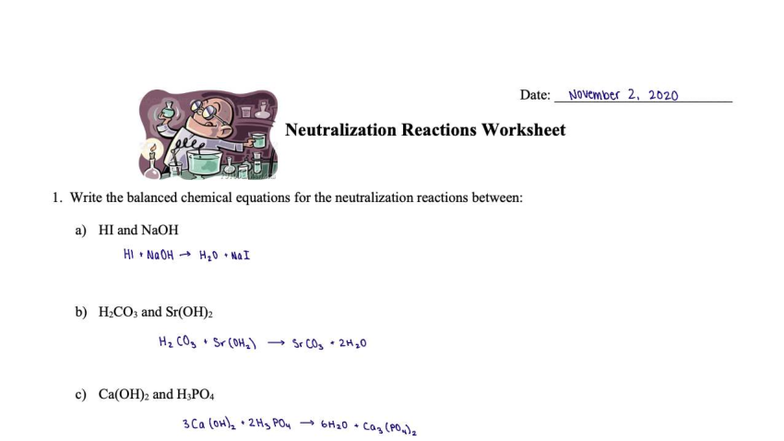 Neutralization Reactions Worksheet - Chemistry 101 - Studocu