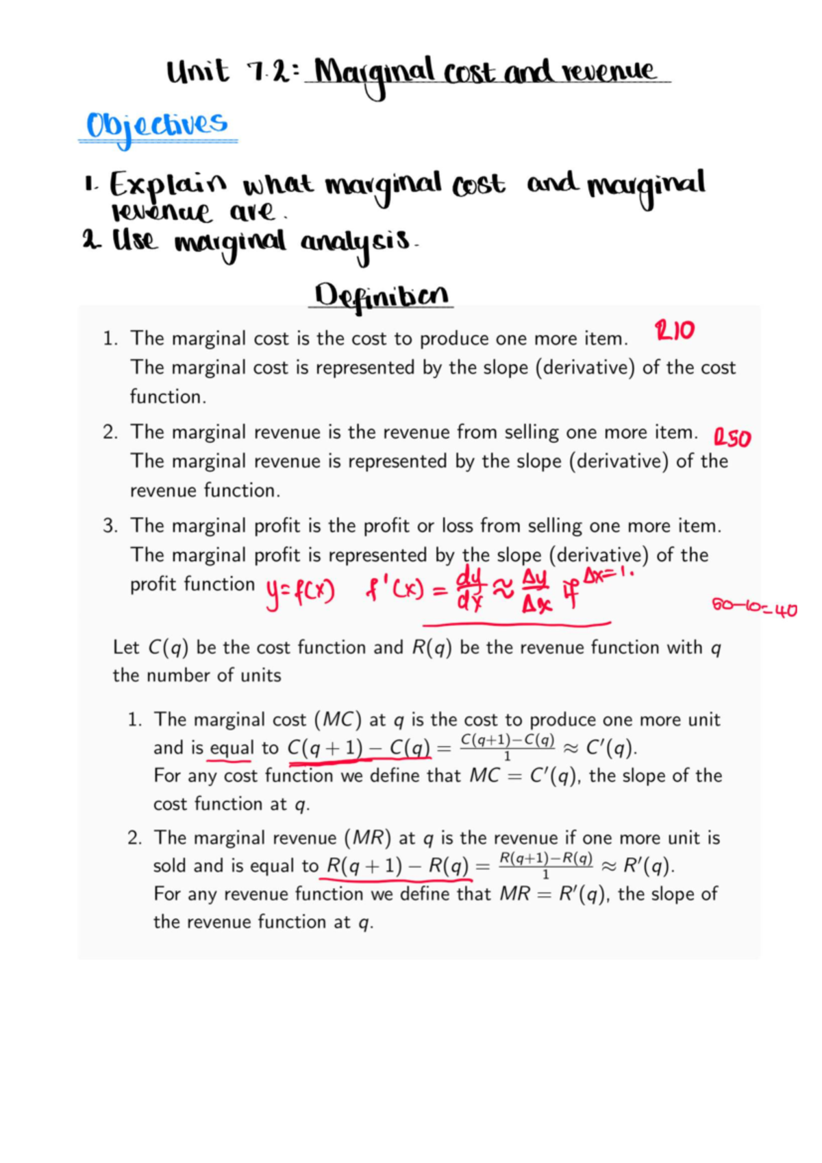 Unit 7.2: Marginal Cost and Revenue Analysis in Economics - Studocu