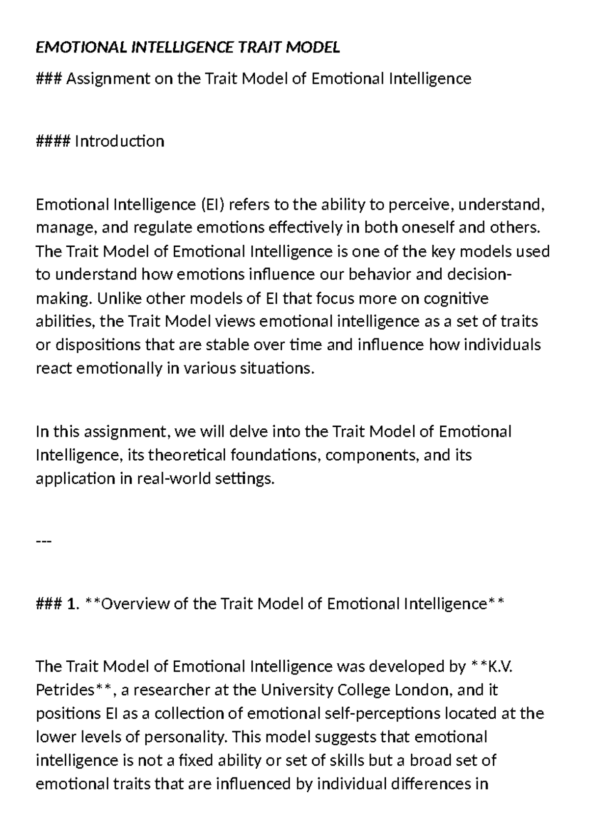 Emotional Intelligence Trait Model - EMOTIONAL INTELLIGENCE TRAIT MODEL ...