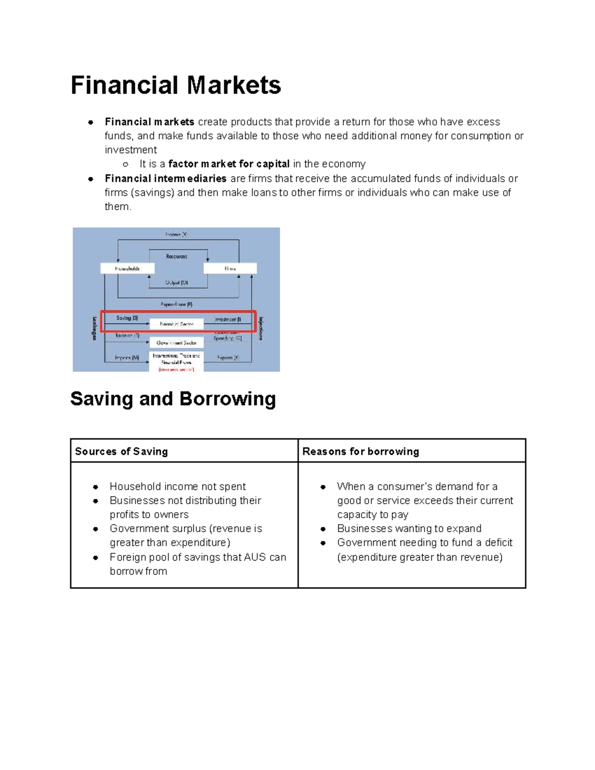 Eco Notes 2 - Preliminary Economics: Financial Markets Overview - Studocu