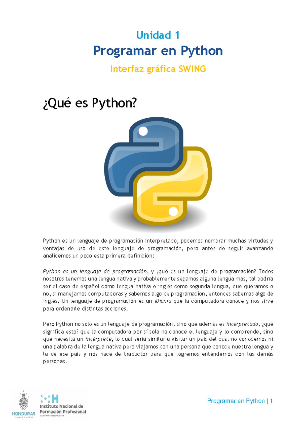 Unidad 1 - Introducción a Python y su Interfaz Gráfica SWING - Studocu