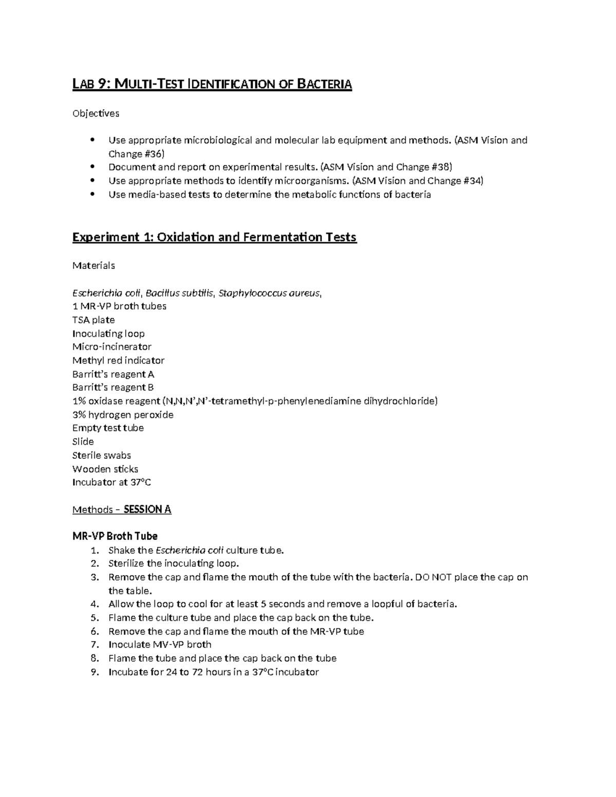 LAB 9: BACTERIAL IDENTIFICATION PROTOCOL - SUMMER 25 - Studocu