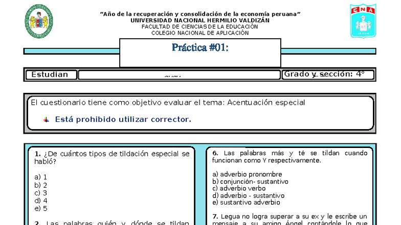 Acentuación Especial - Práctica Estudiante CVCV - Studocu