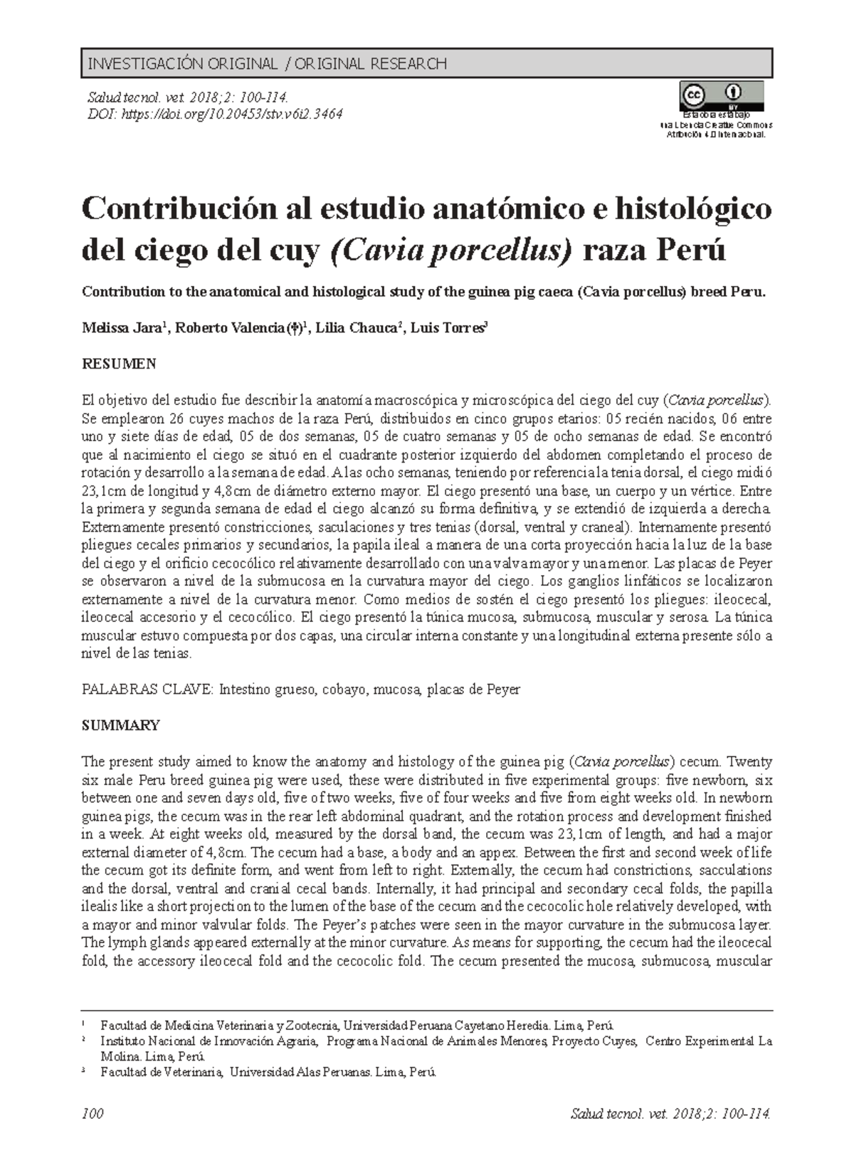 Contribución al estudio anatómico e histológico del ciego del cuy ...