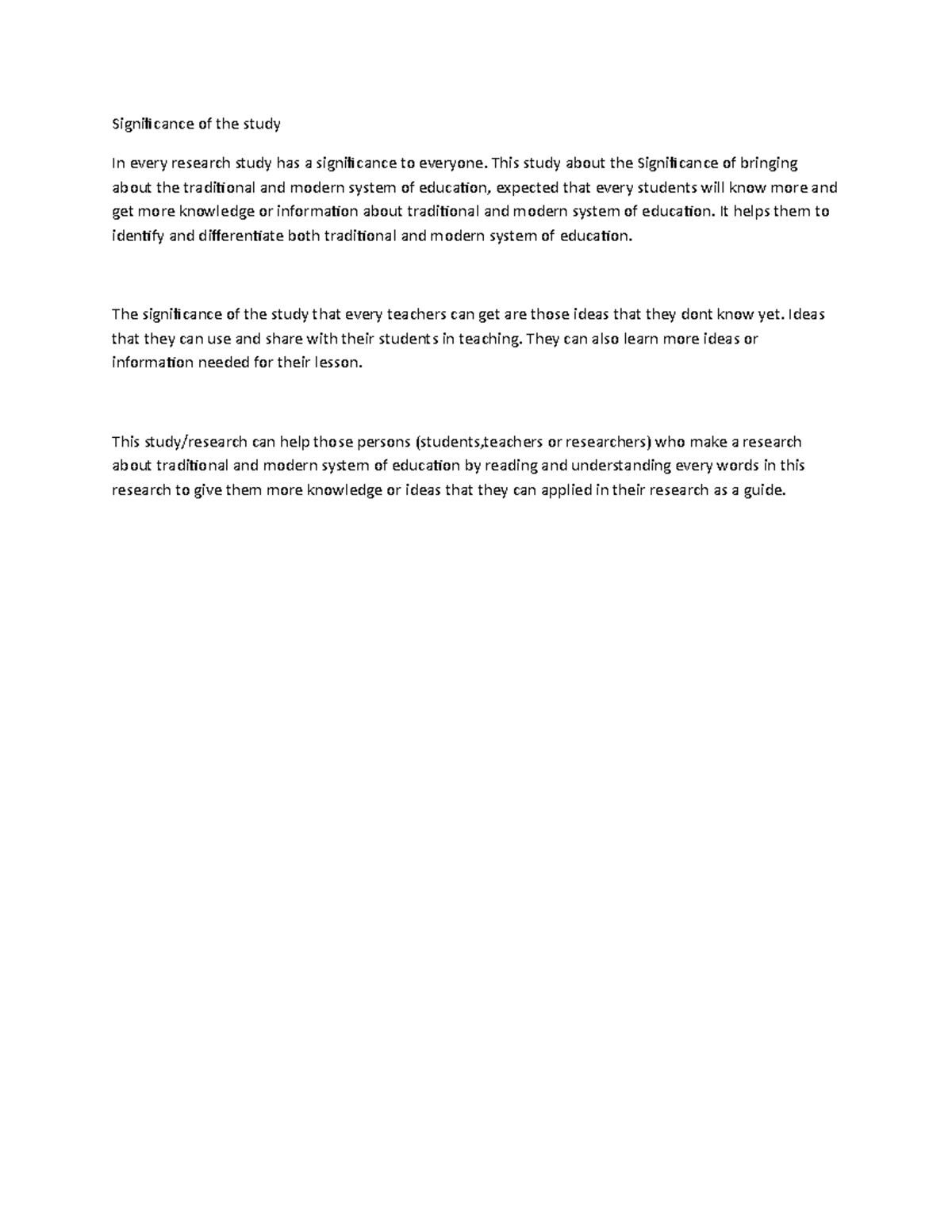 Significance of the study for thesis research - Principle of teaching ...
