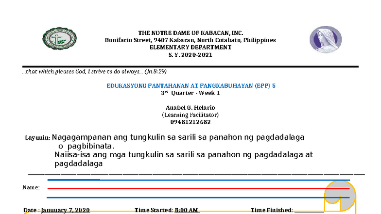 EPP 5 3rd Quarter Modules: Week 1-3 Activities and Discussions - Studocu