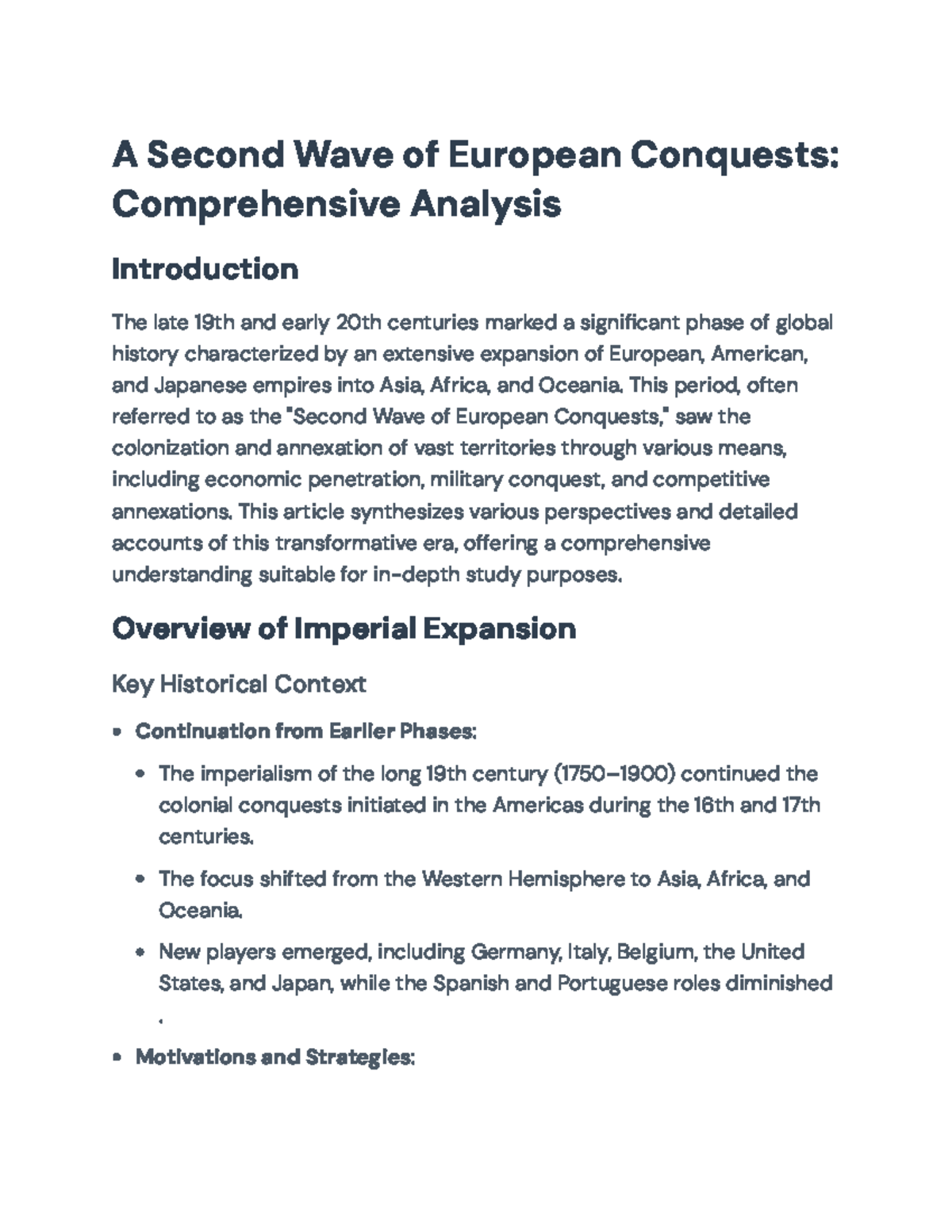 Second Wave of European Conquests: Analysis of Global Imperialism - A ...