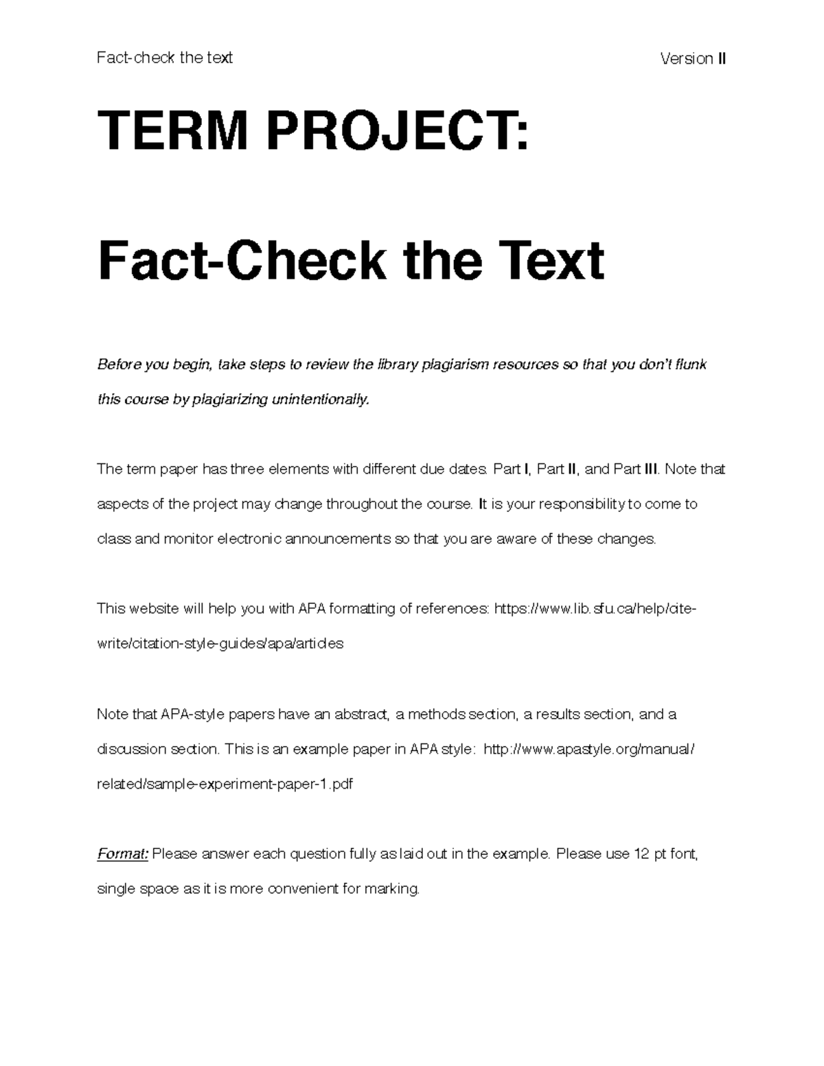 Instructions for Fact Checking Text Part I - TERM PROJECT: Fact-Check ...
