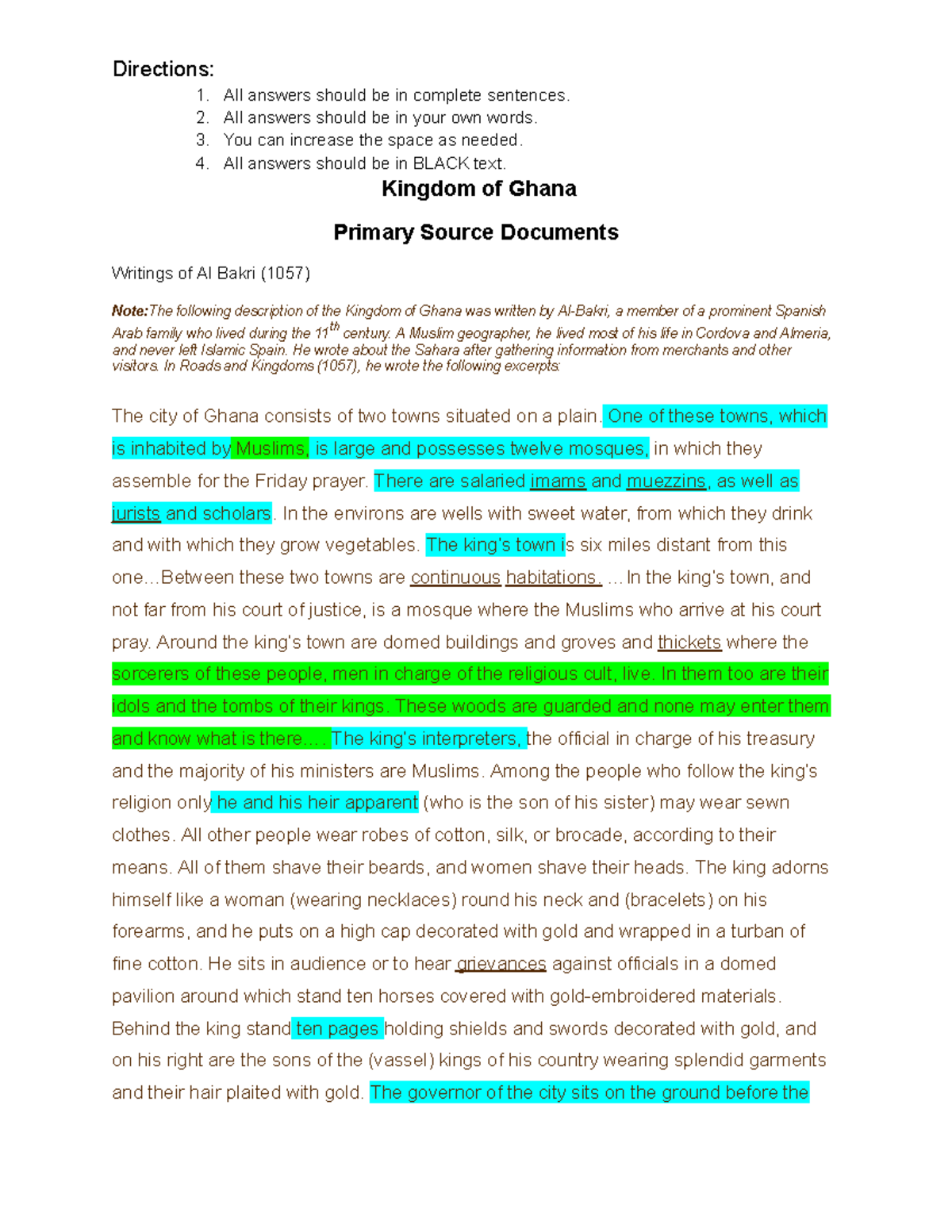 TD-Later African Primary Sources: Insights on Kingdom of Ghana - Studocu