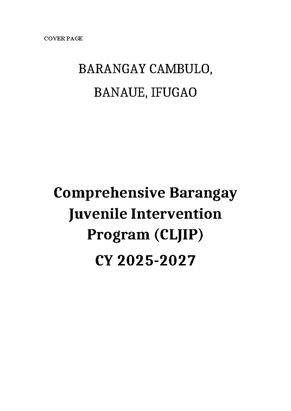 Comprehensive Local Juvenile Intervention Program (CLJIP) Overview ...