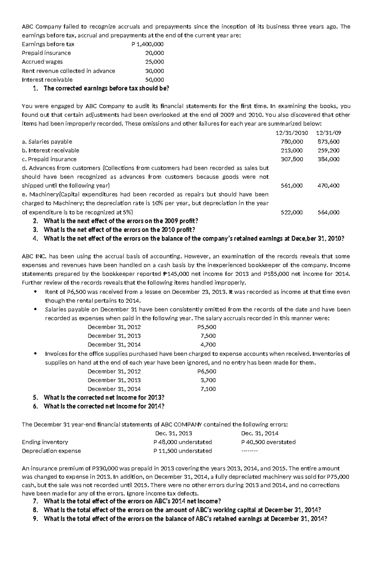 Prelim-ACT - Updates on ABC Company Financial Errors Analysis - Studocu