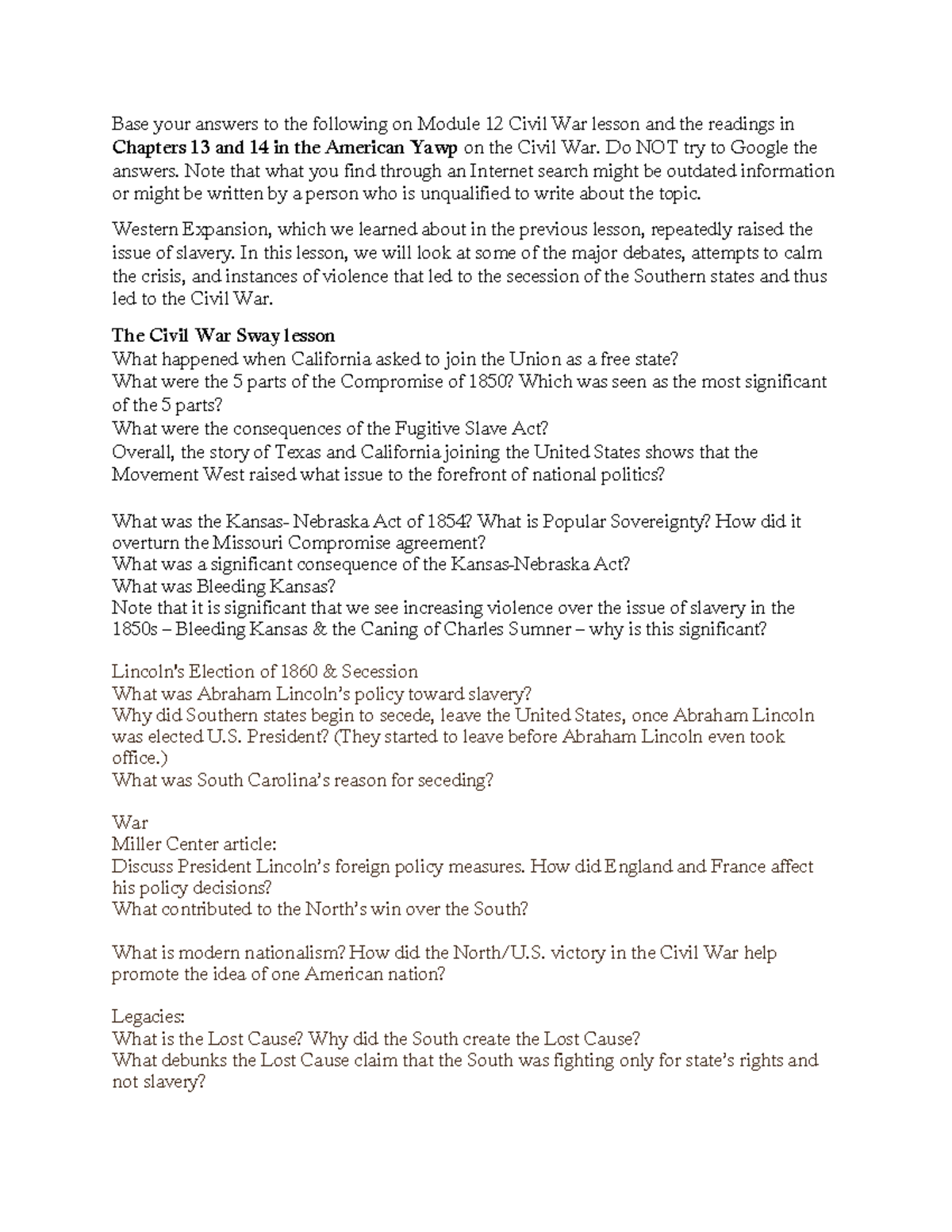 Civil War Overview: Key Events, Causes, and Consequences - Module 12 ...