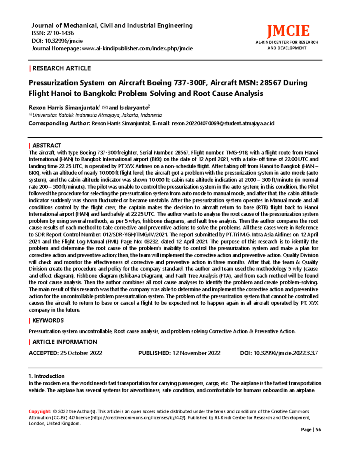 Analysis of Pressurization System Failure in Boeing 737-300F: Root ...