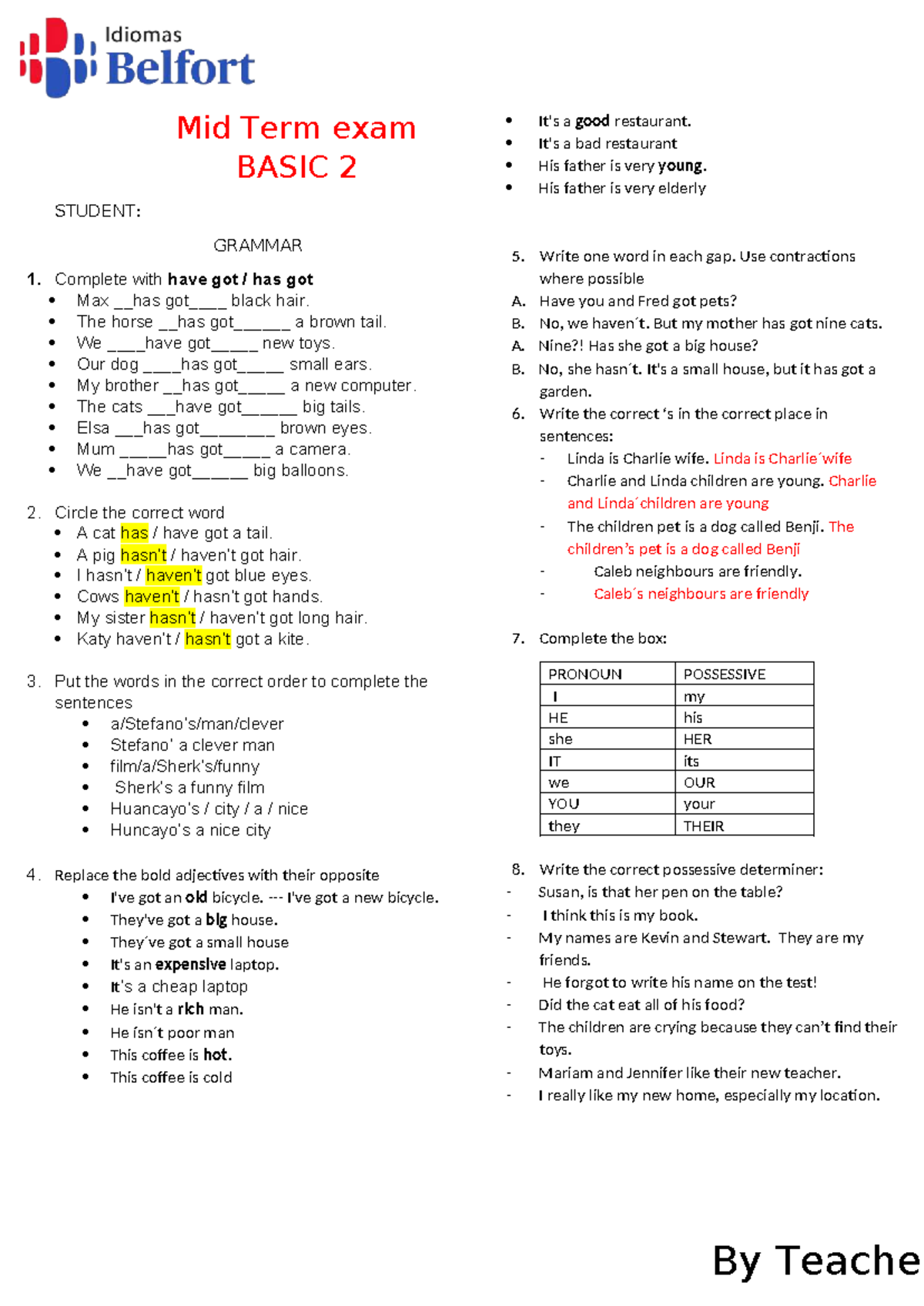 Mid Term Exam B2: Grammar Practice and Solutions - Studocu