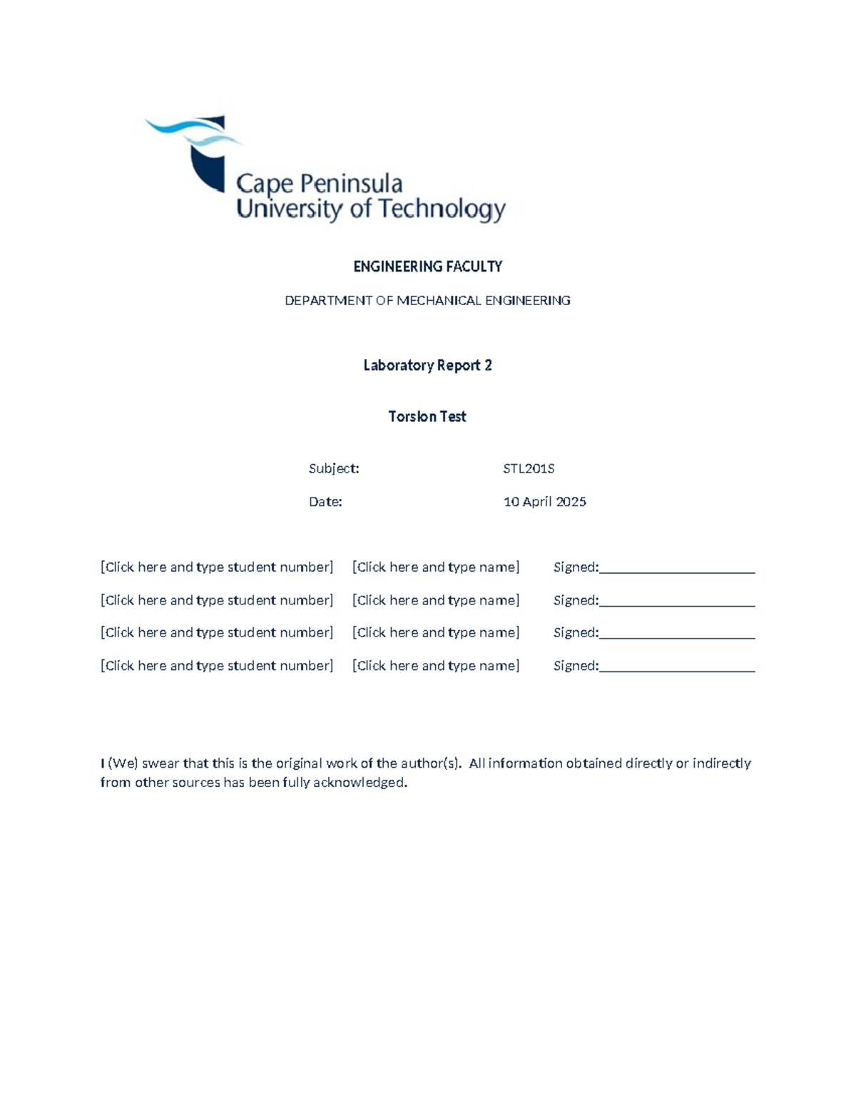 Lab 2 STL261S torsion test report and analysis - Studocu
