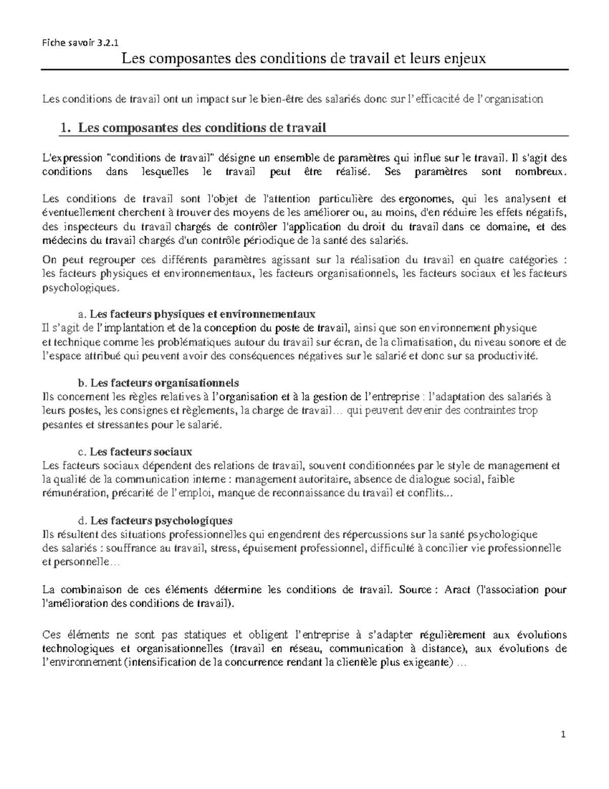 Comprendre les composantes des conditions de travail et leurs enjeux ...