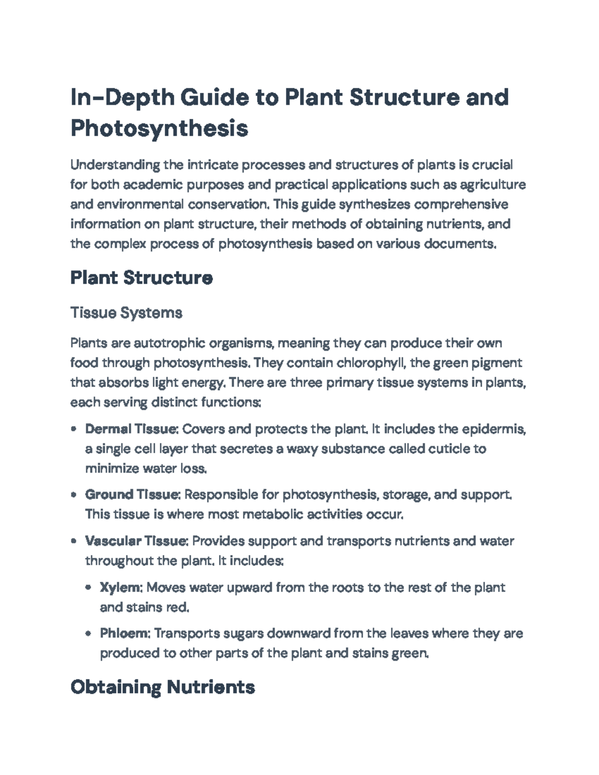 In-Depth Guide to Plant Structure and Photosynthesis (BIO101) - In ...