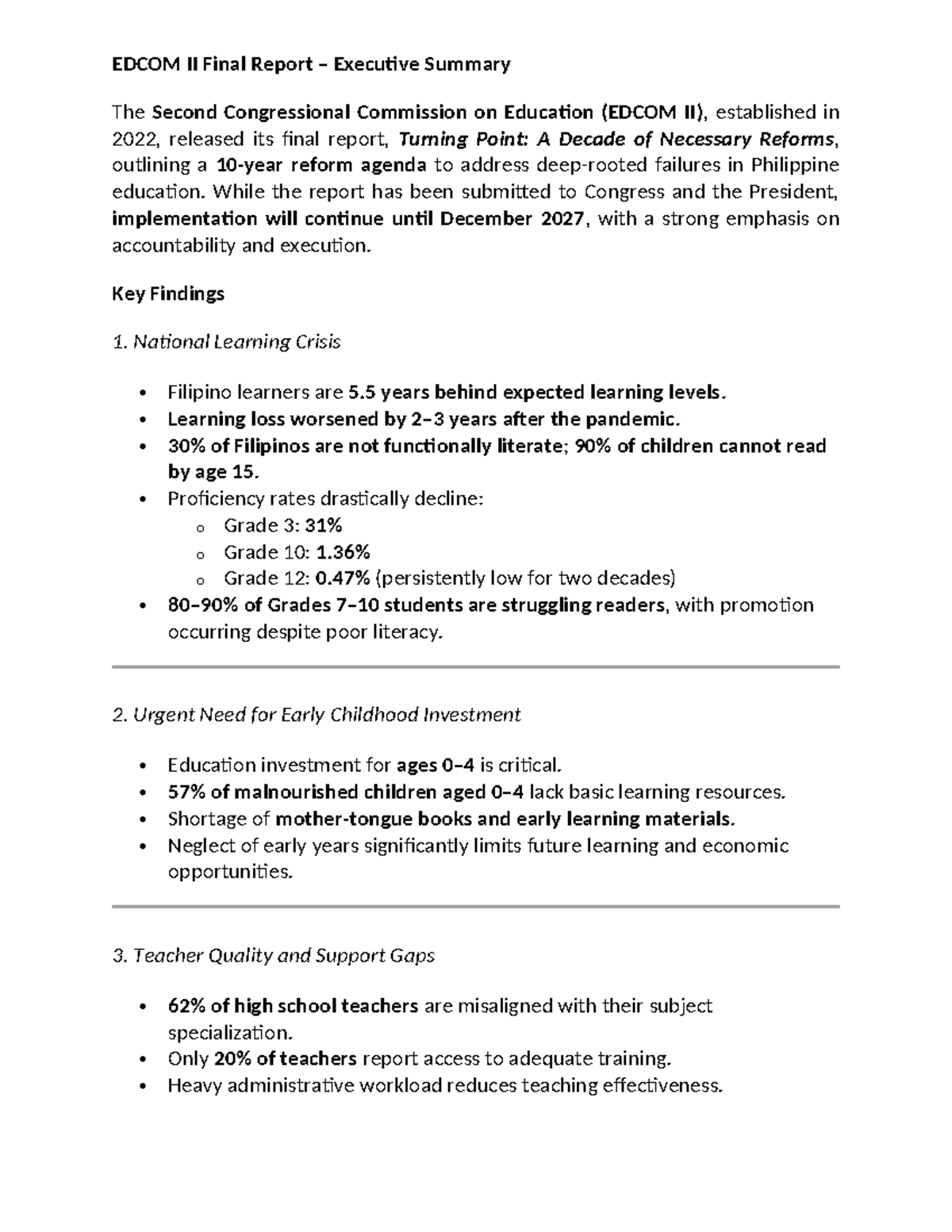 EDCOM II Final Report: Key Findings & Recommendations on Education ...