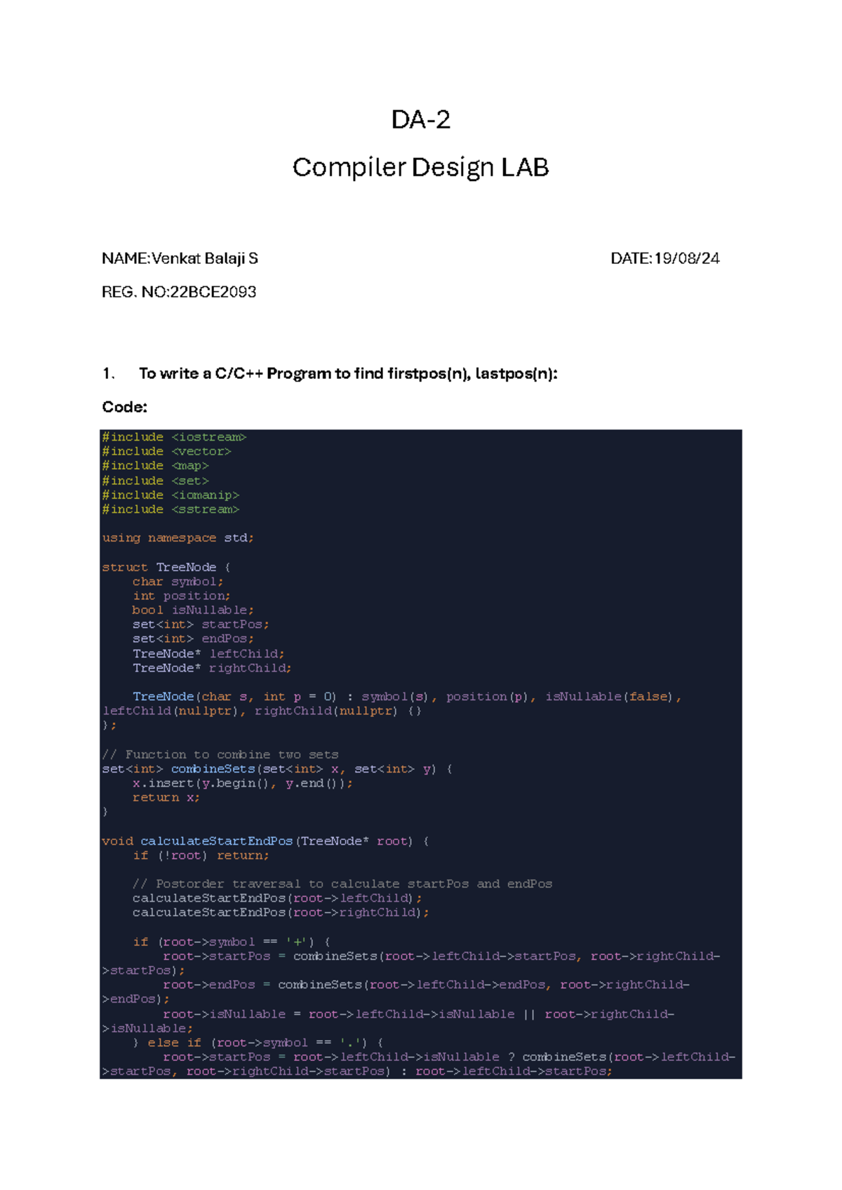 CDDA2 - Compiler Design Lab Assignment: First and Follow Sets - Studocu