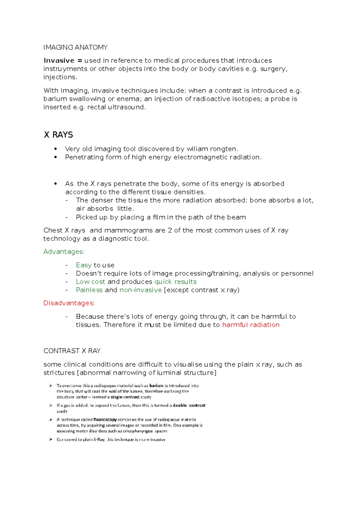 Imaging anatomy notes - IMAGING ANATOMY Invasive = used in reference to ...