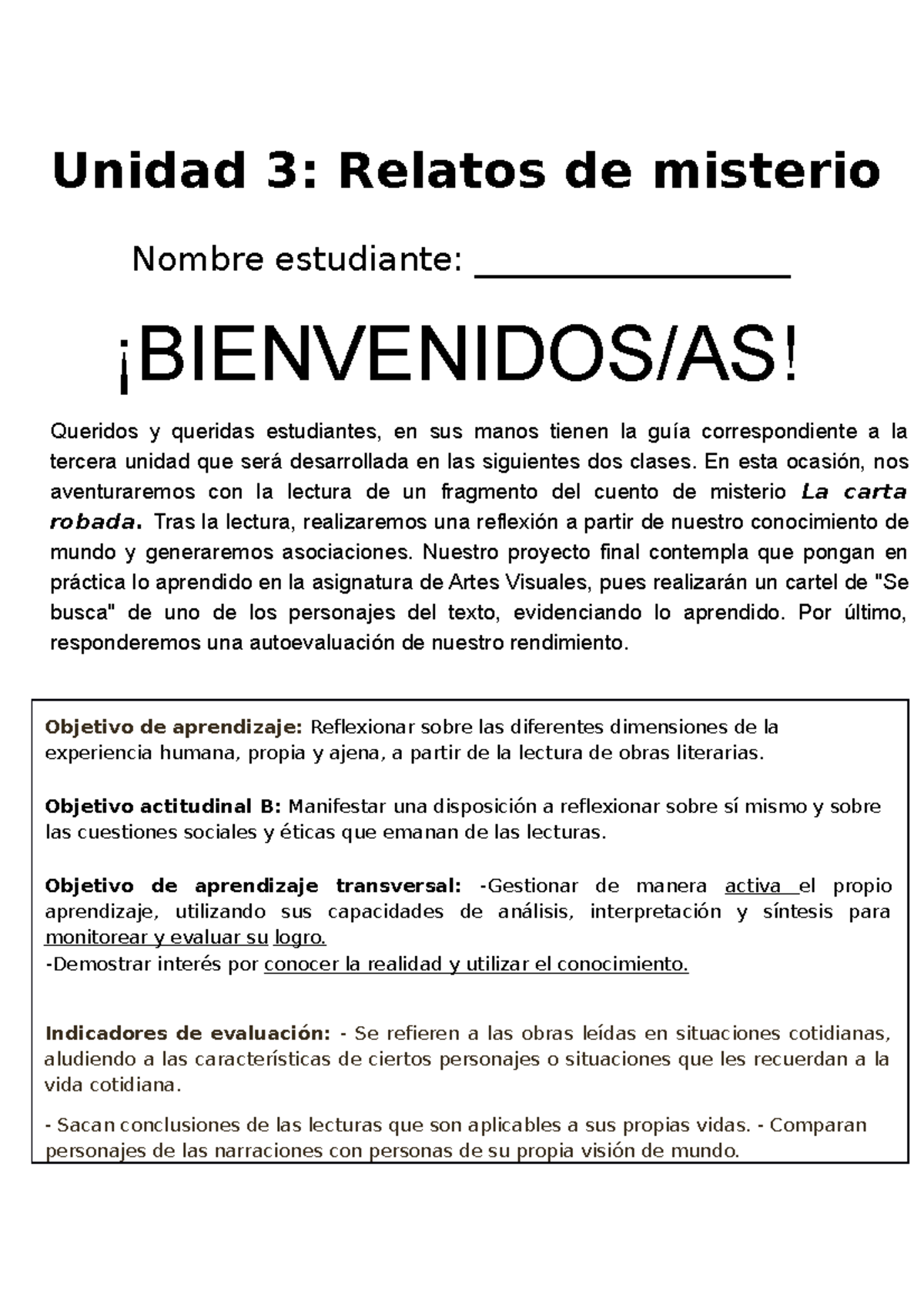 Guía misterio 8vo - guía de trabajo - Unidad 3: Relatos de misterio ...