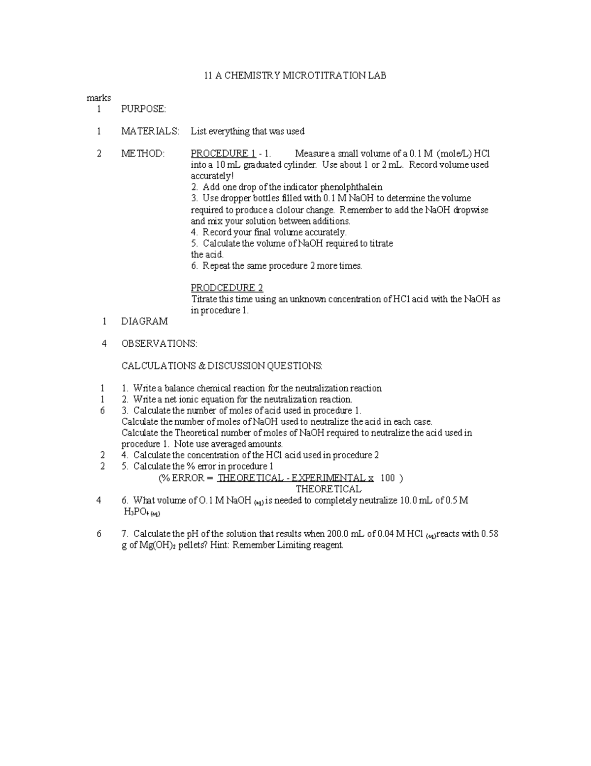 11 A CHEMISTRY MICRO TITRATION LAB REPORT - Studocu