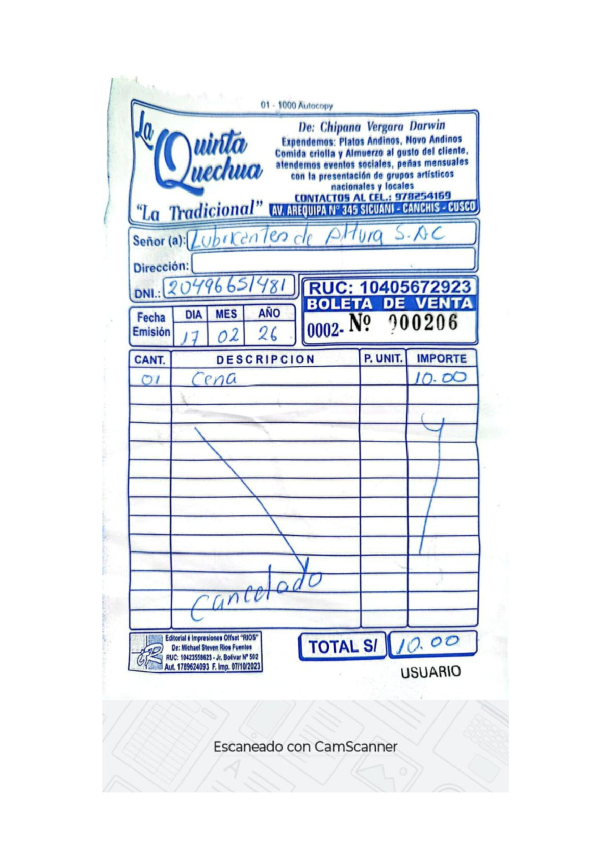 Boletas Físicas - Chipana Vergara Darwin - Eventos Sociales - Studocu