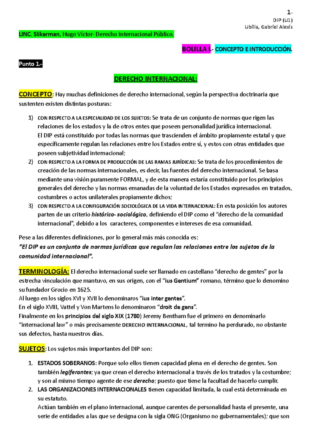 Unidad 1 - derecho internacional publico, apuntes de catedra - DIP (U1 ...