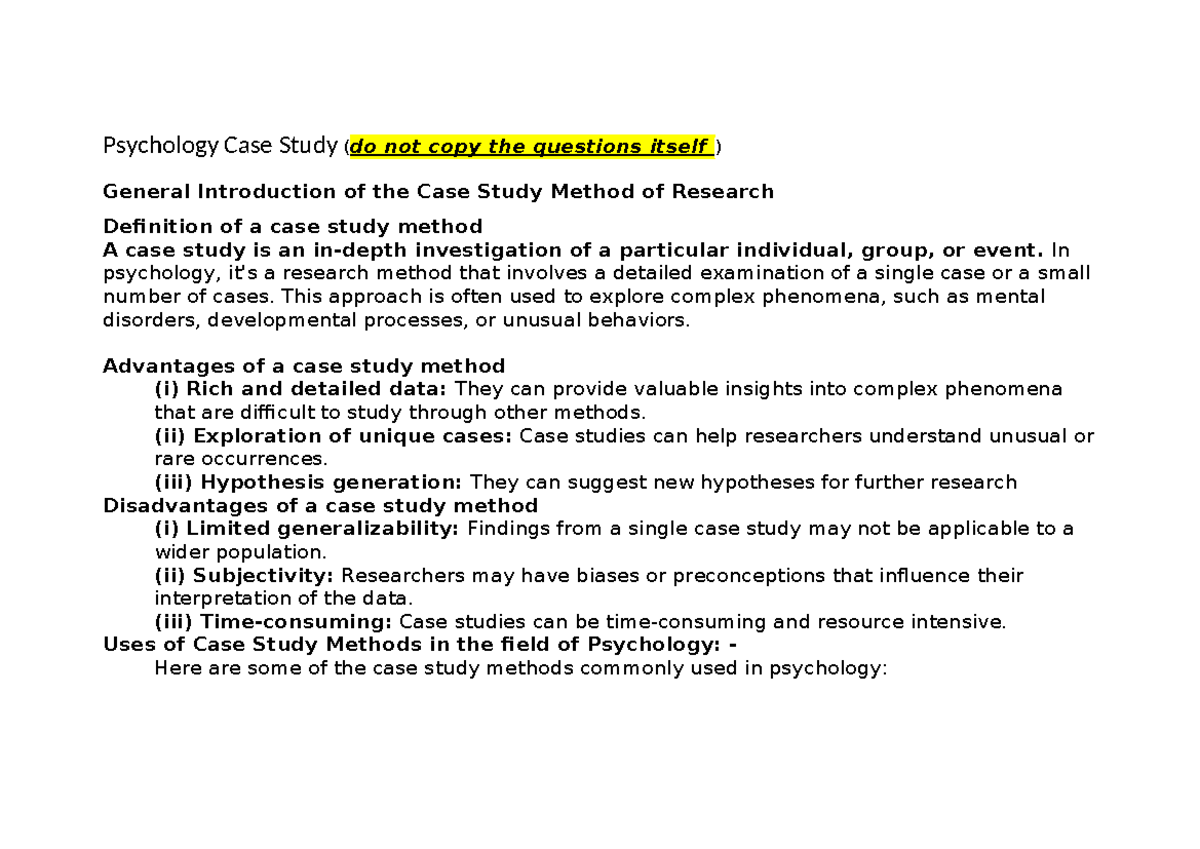 Psychology Case Study: In-Depth Analysis of Research Methods and Tools ...