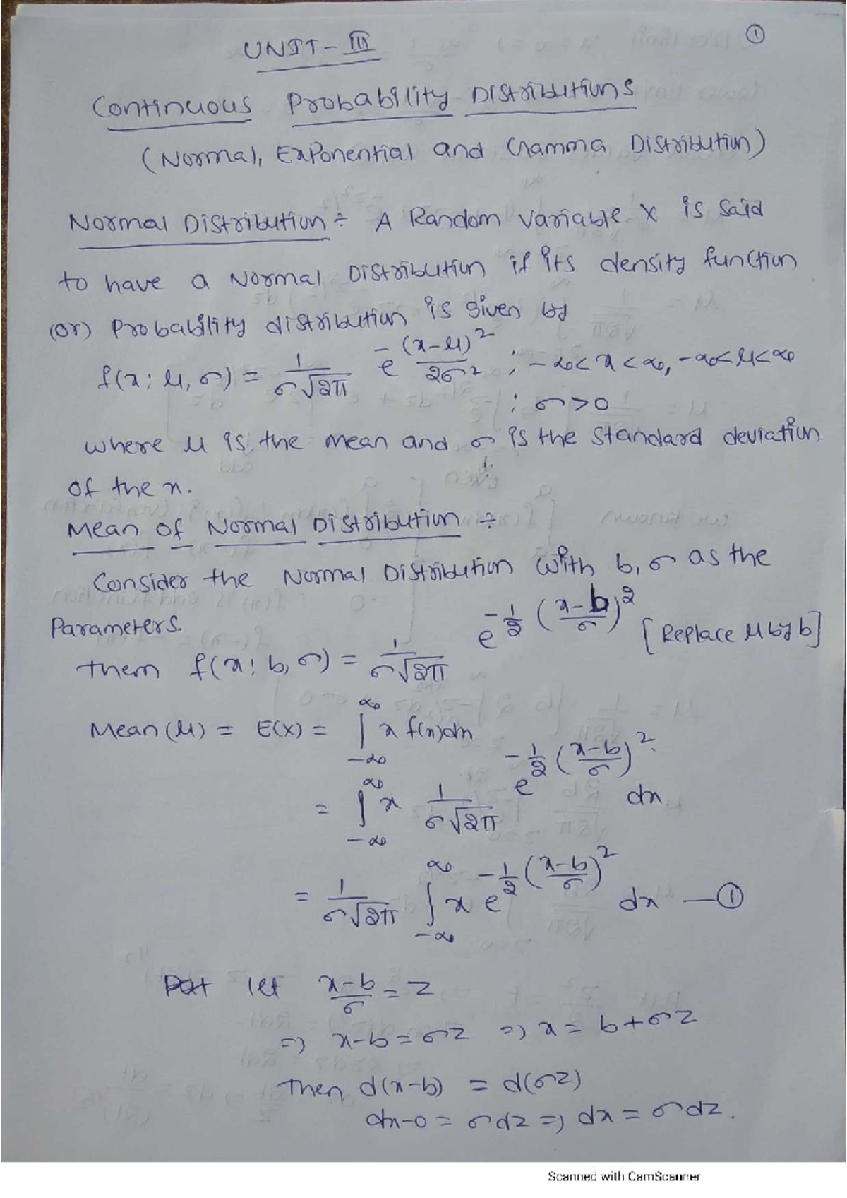 Normal Distribution Notes for Course 1: Continuous Probability ...