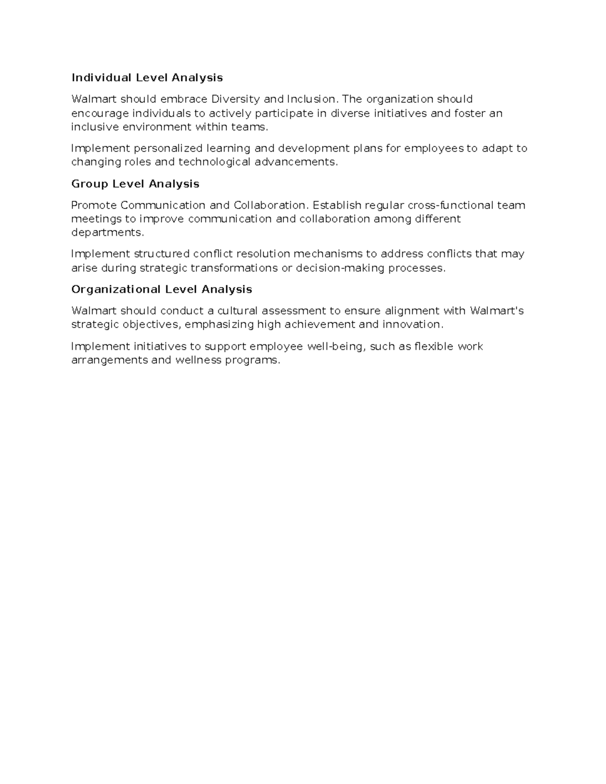 Walmart Diversity & Inclusion Strategy Recommendations Analysis - Studocu