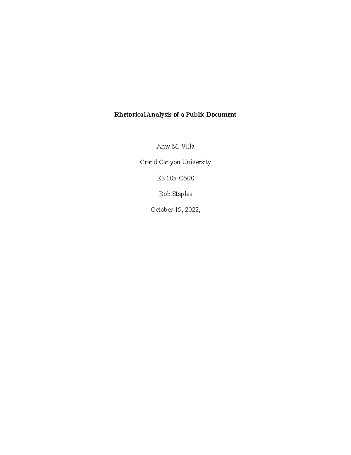 Final Draft Rhetorical Analysis Of a public document - Rhetorical ...
