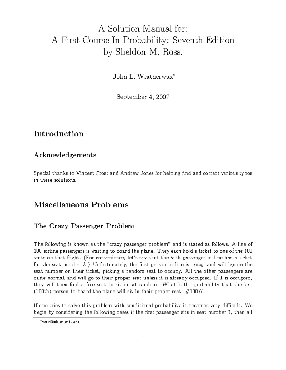 Solution Manual for A First Course In Probability (Oregon) - Studocu