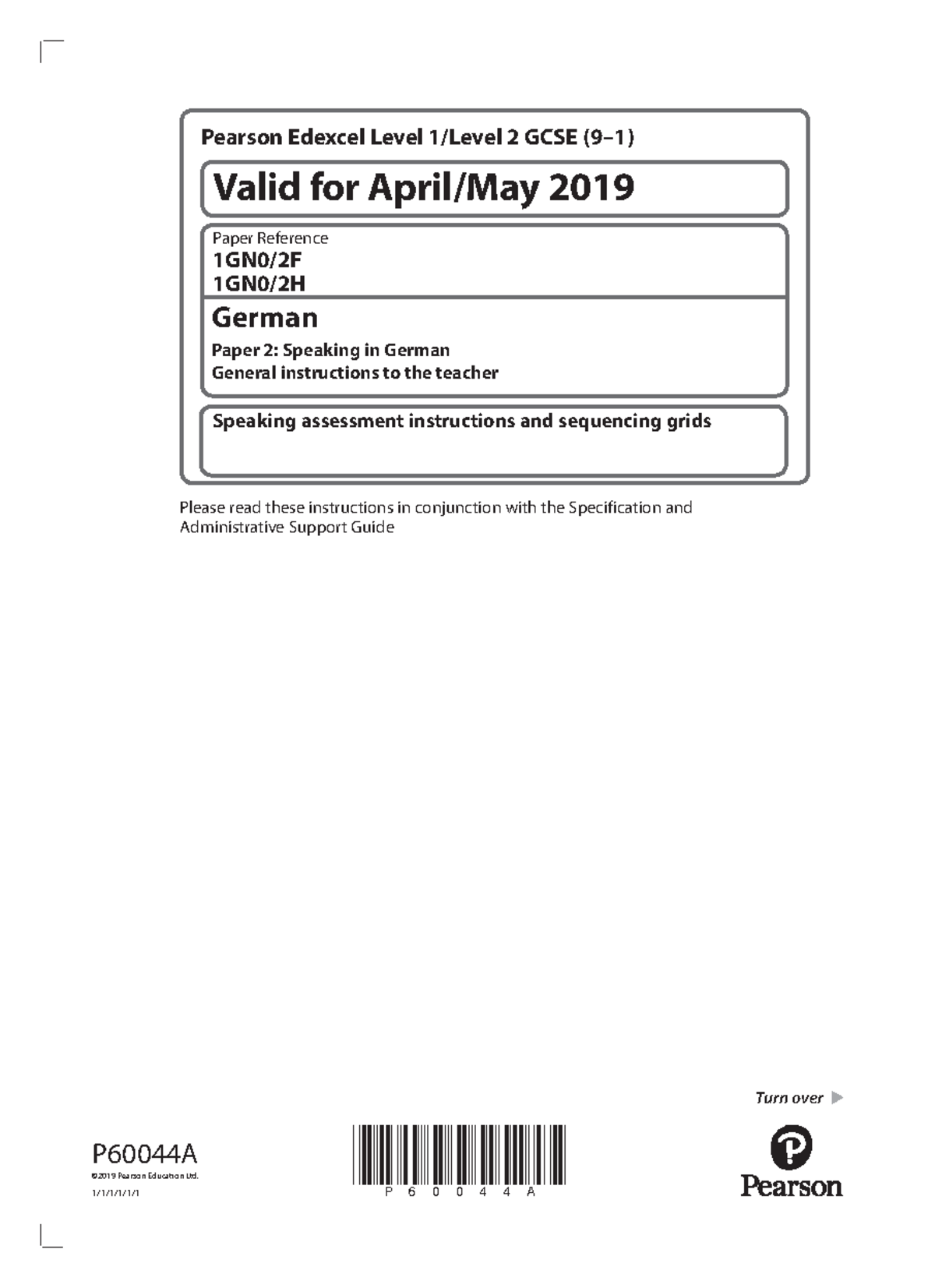 GCSE German 1GN0/2F - 1GN0/2H - Speaking Assessment Instructions - Studocu