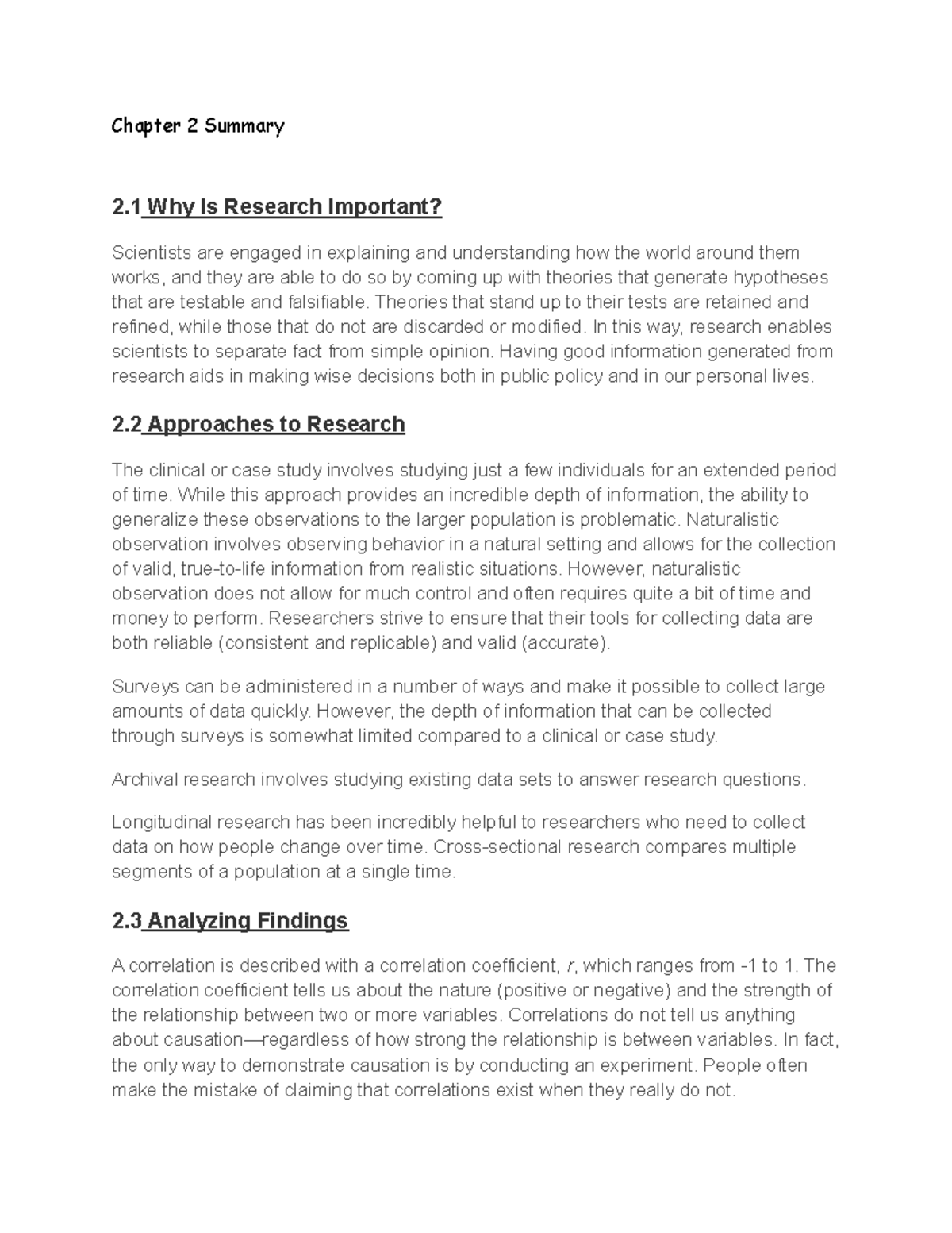 Chapter 2 Summary: Research Methodologies in Psychology - Studocu