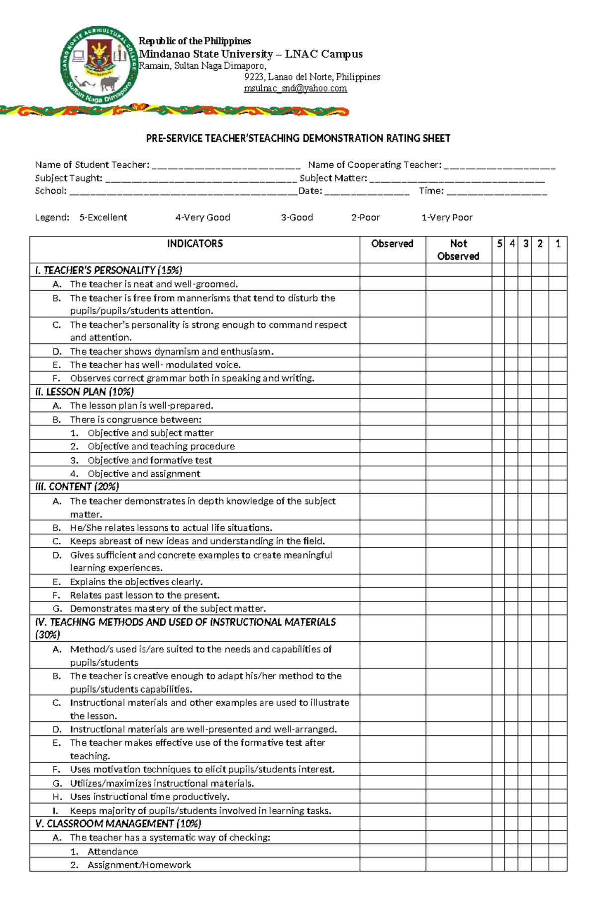 Final Demo Rating Sheet - 111 - Studocu