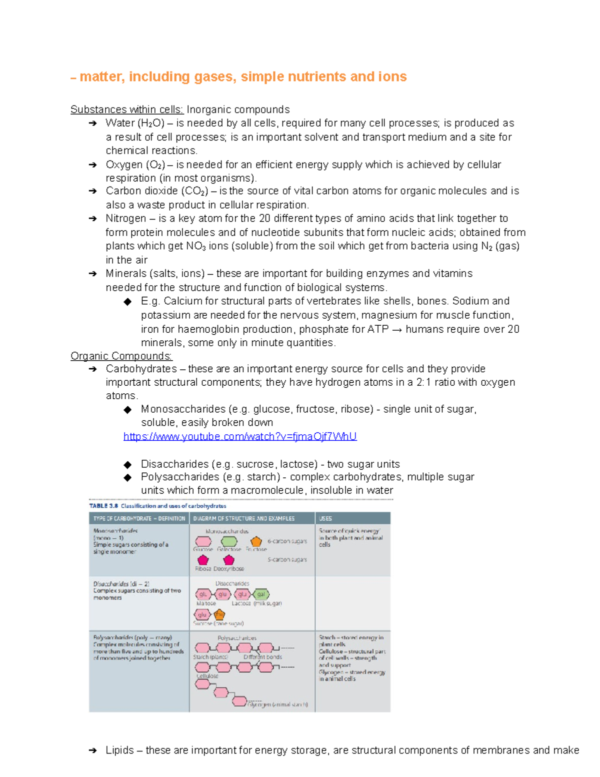Module 1 Biology Notes - Lesson 7: Cell Substances and Compounds - Studocu