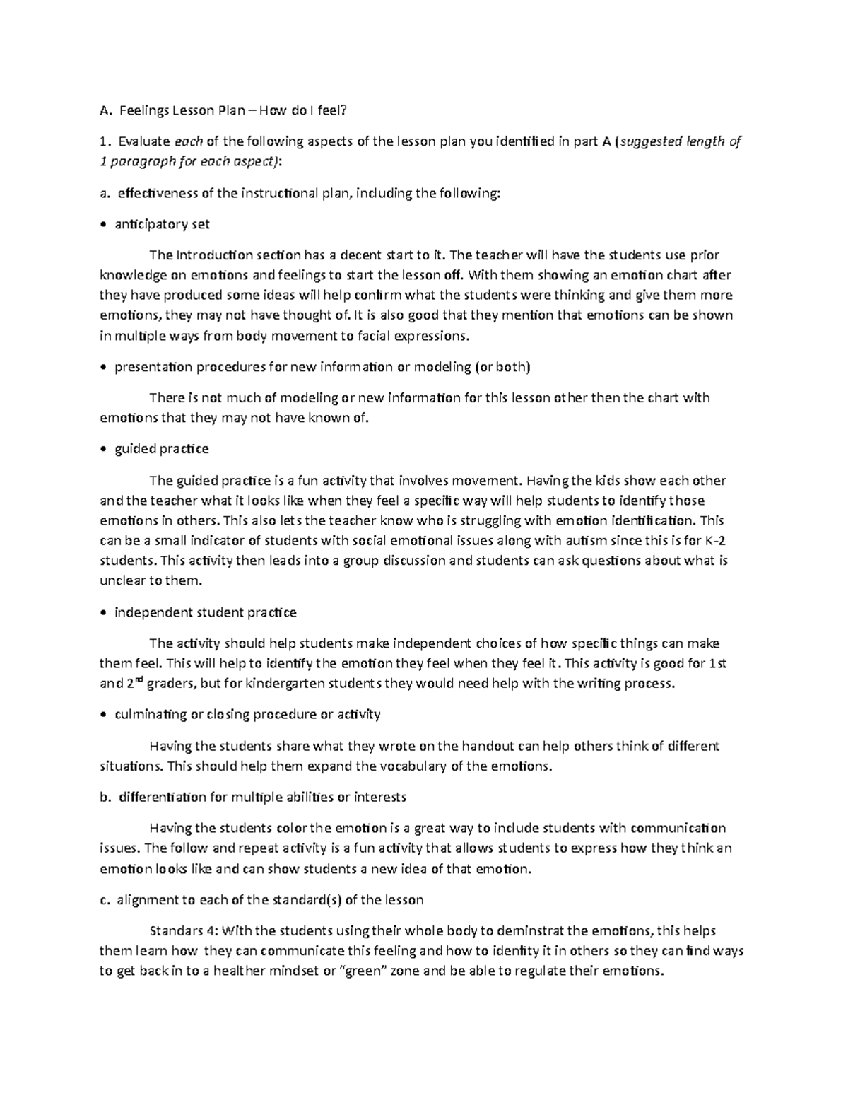 C 367 Health evaluation - A. Feelings Lesson Plan – How do I feel ...