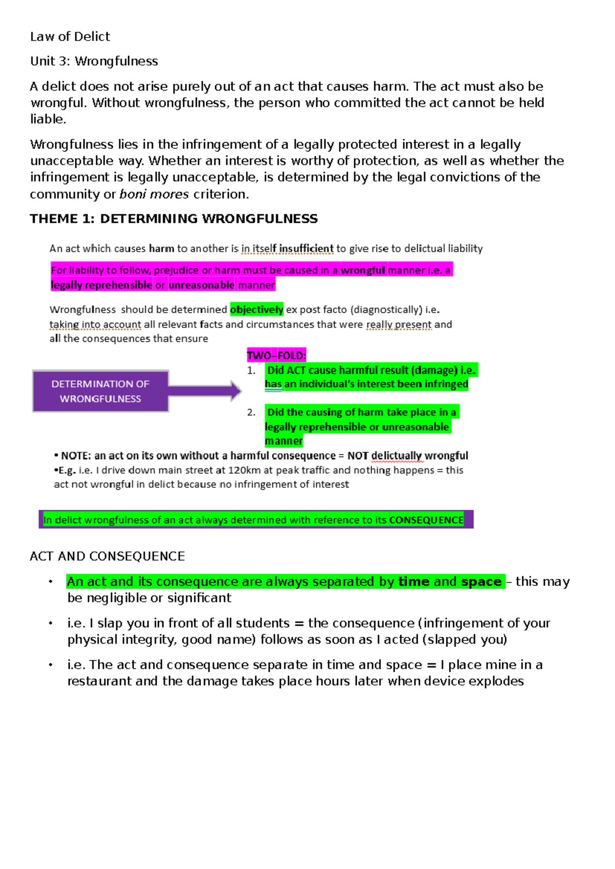 Law of Delict Unit 3: Understanding Wrongfulness and Legal Duty - Studocu