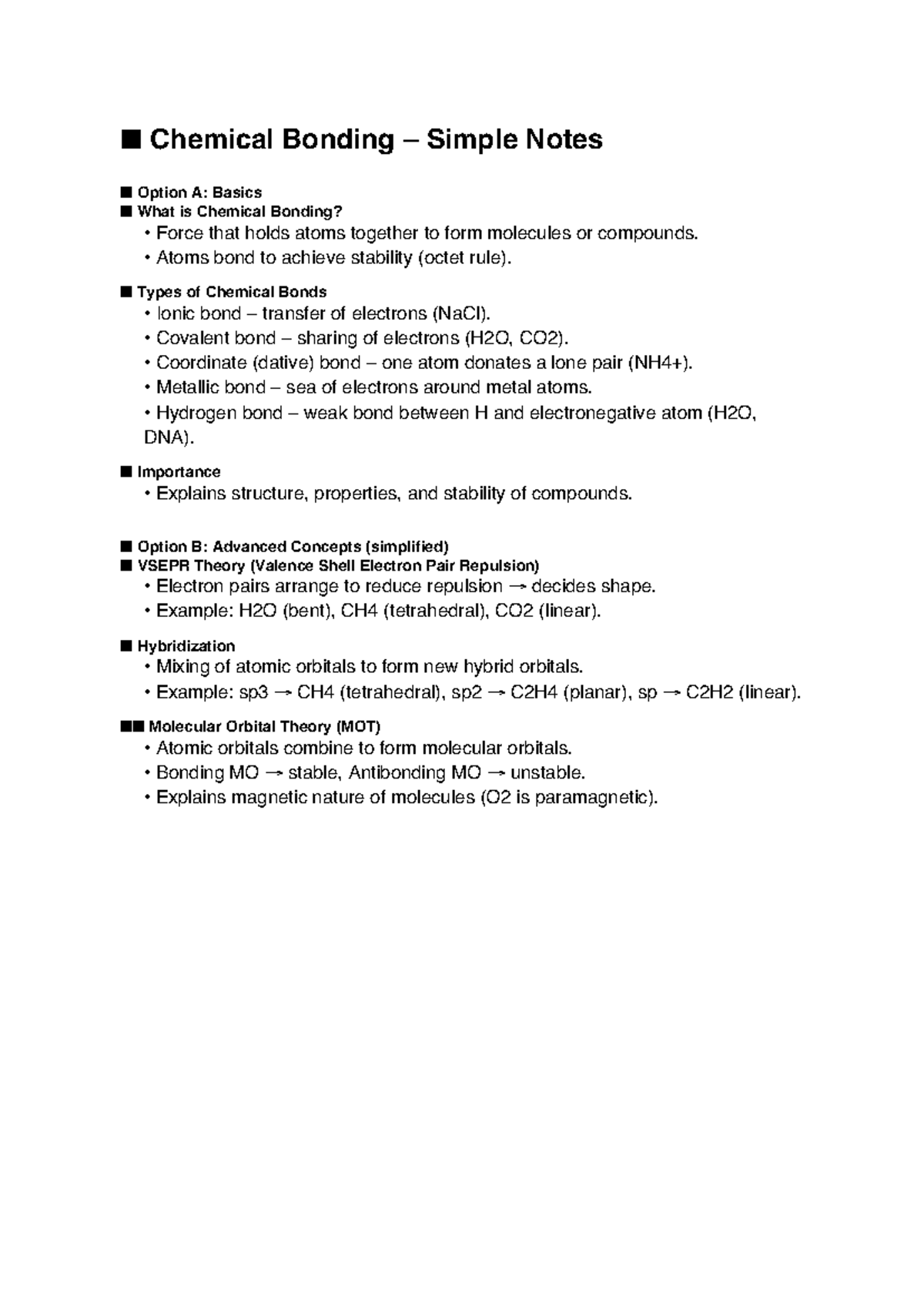 Chemical Bonding Basics & Advanced Concepts Notes (CHEM101) - Studocu
