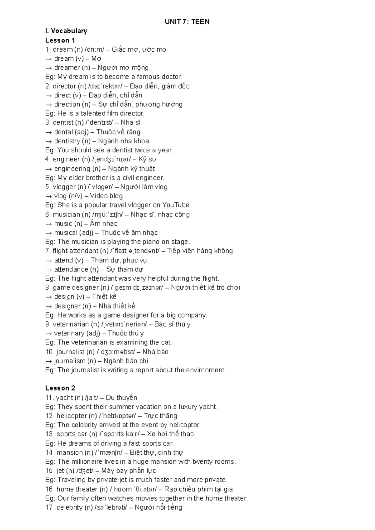 Unit 7: Teen Vocabulary & Grammar Notes - ISW 8 - Studocu