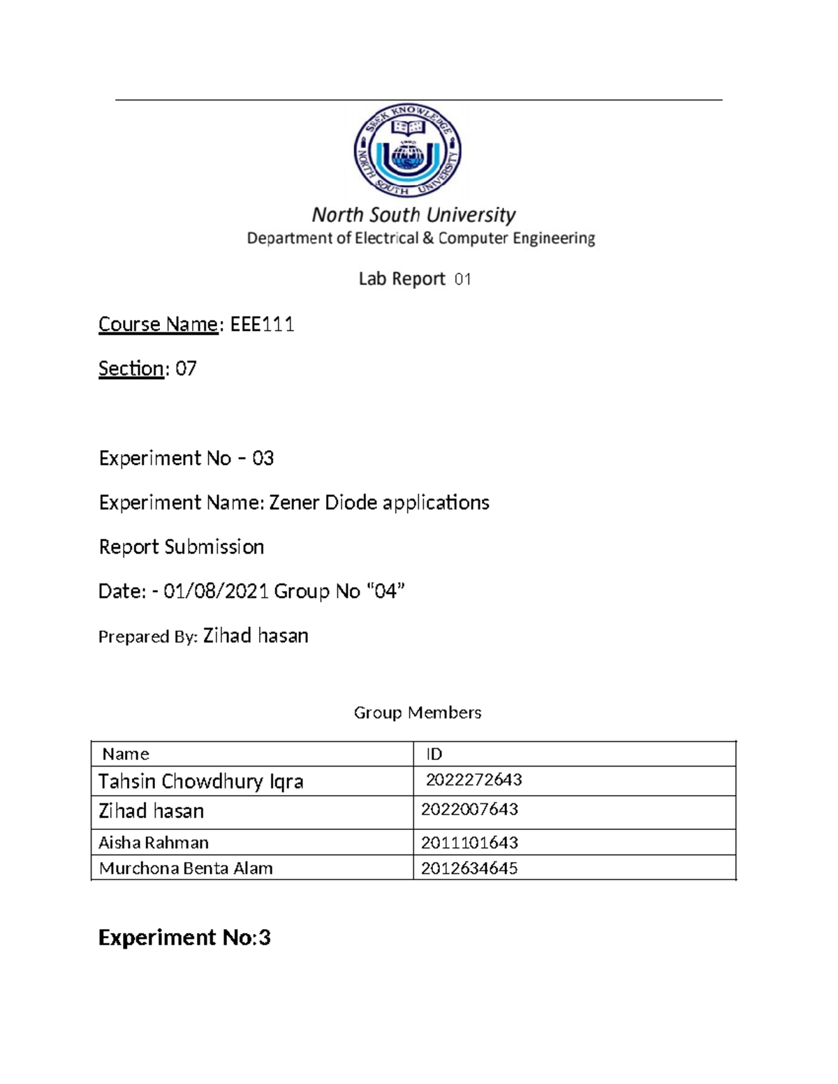 Lab 3: Zener Diode Applications Report - Group 4 - Studocu