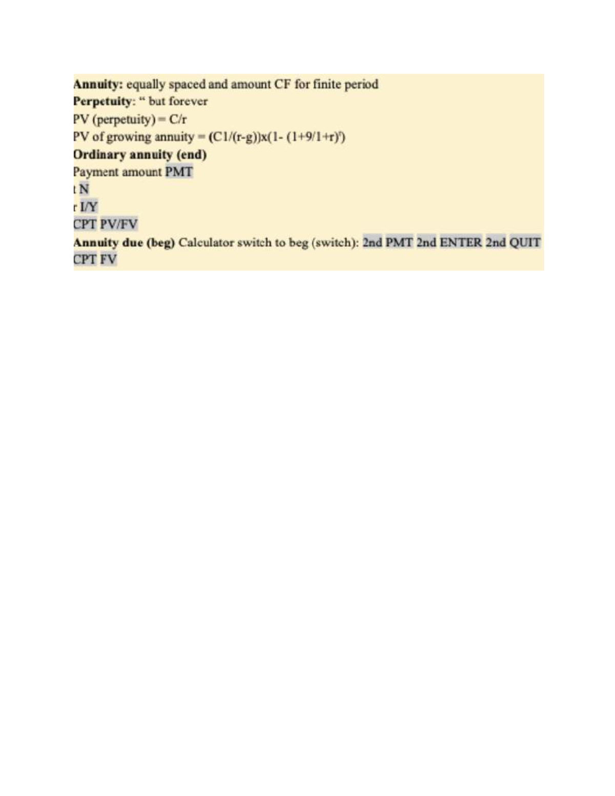 TVM - TVM test formula - Fina 230 - Annuity: equally spaced and amount ...